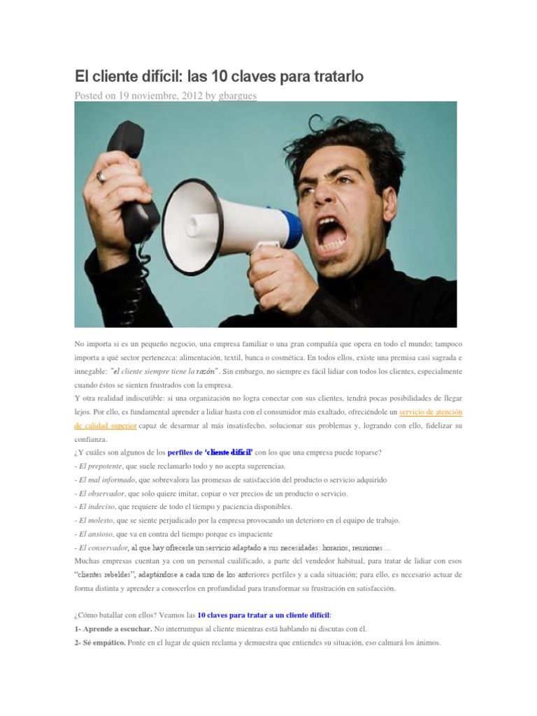 Manual De Manejo De Clientes Dificiles Pdf Cliente Precios