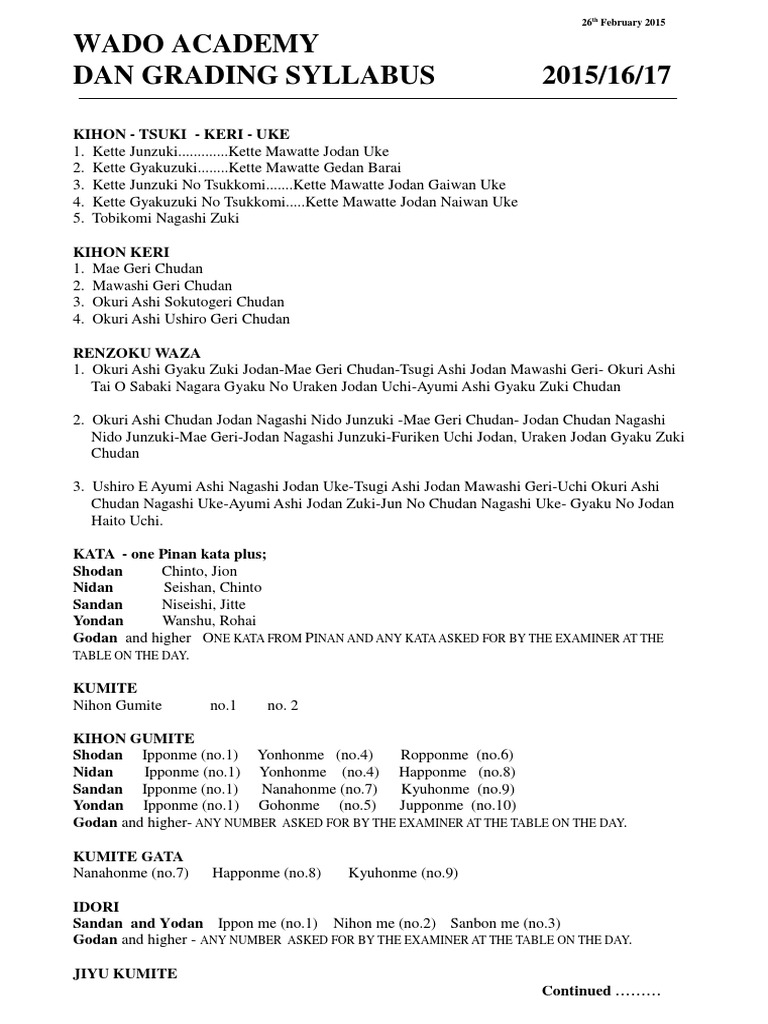 Wado Academy Dan Grade Syllabus 2015 2017 | PDF | East Asian Martial ...
