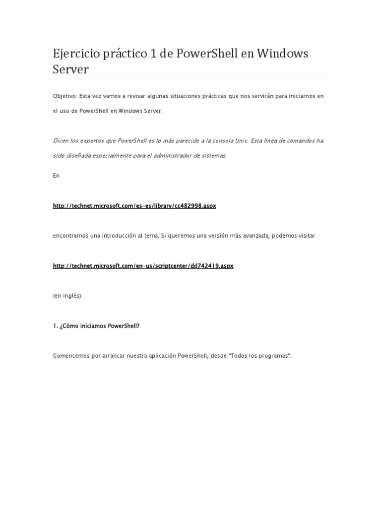Ejercicio Práctico 1 de PowerShell en Windows Server | PDF | Interfaz de línea de comando ...