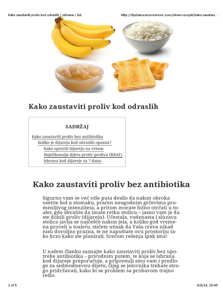 Kako Zaustaviti Proliv Kod Odraslih - Ishrana - Lek | PDF