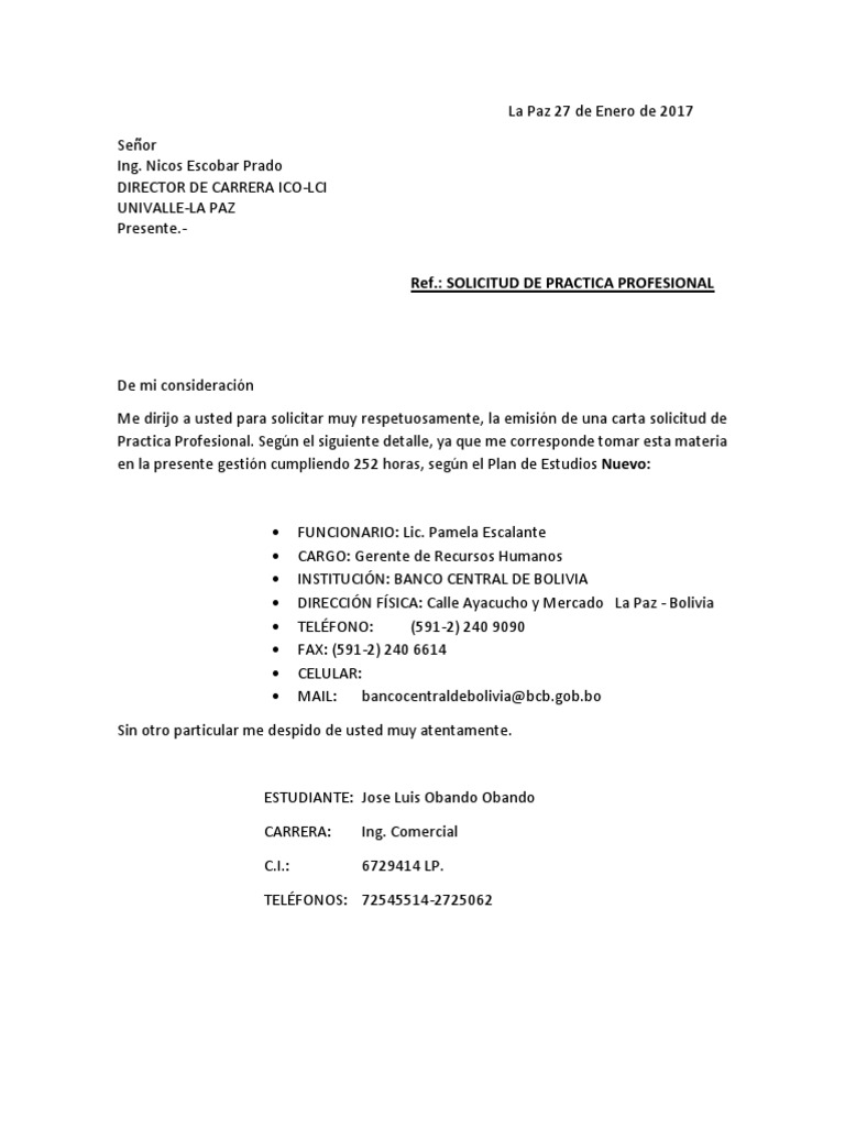 Carta Solicitud de Practica Profesional | PDF