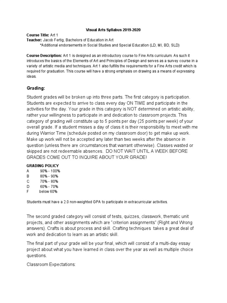 Art 1 Syllabus | PDF | Academic Dishonesty | Plagiarism