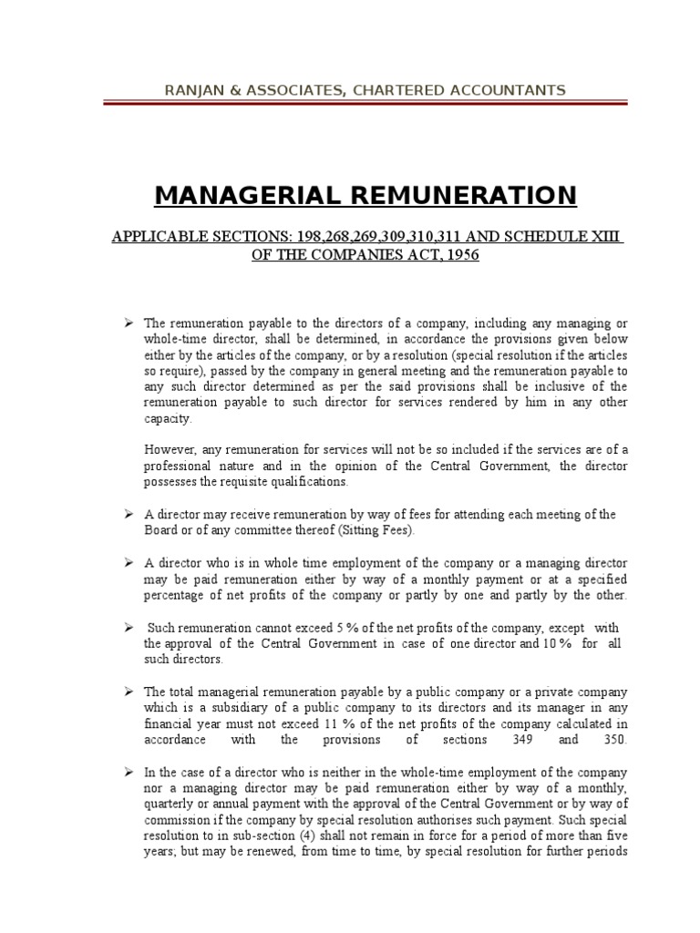 Managerial Remuneration Summary | PDF | Interest | Employee Benefits