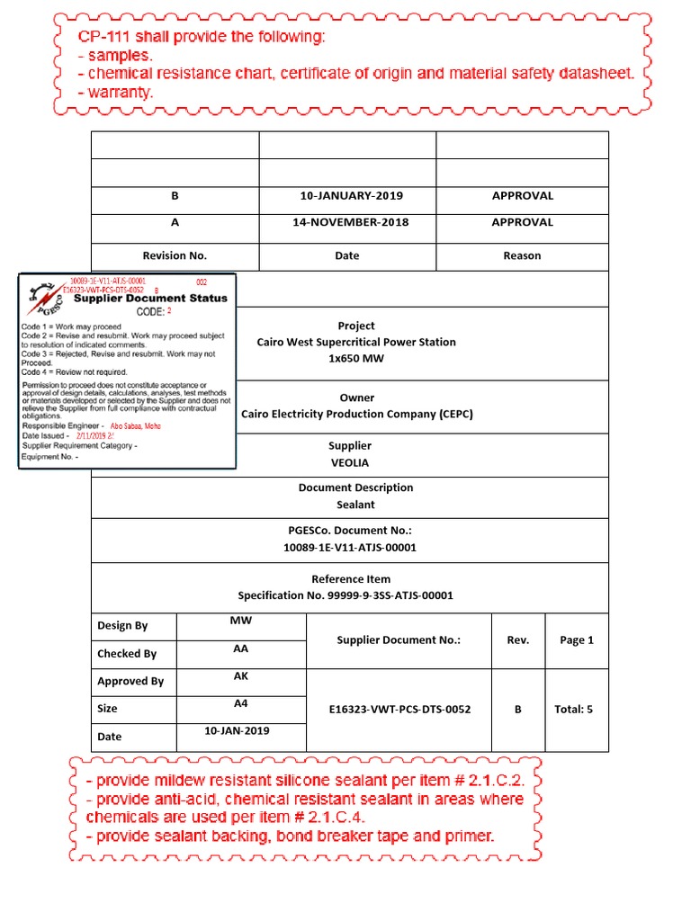 14-NOVEMBER 2018 Approval B 10-JANUARY 2019 Approval | PDF | Shelf Life ...