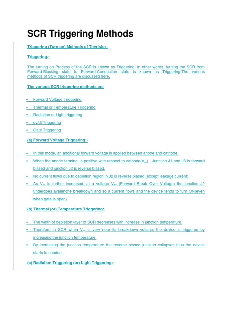 SCR Triggering Methods | PDF | P–N Junction | Electrical Engineering