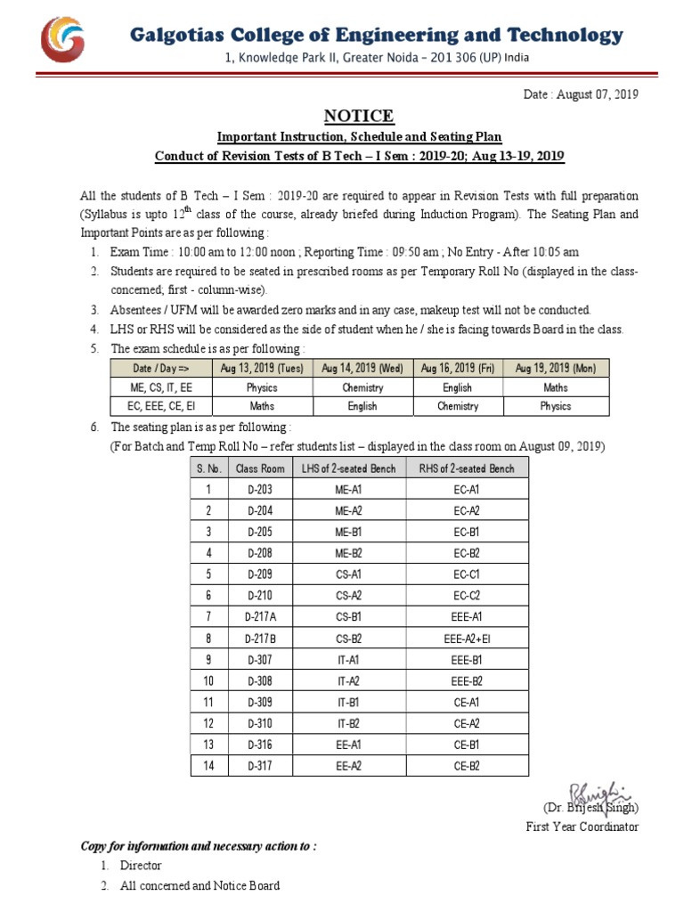 Galgotias College of Engineering and Technology: Notice | PDF ...