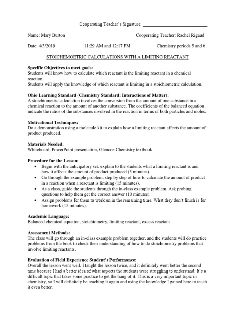 Lesson Plan 2 | PDF | Stoichiometry | Pedagogy