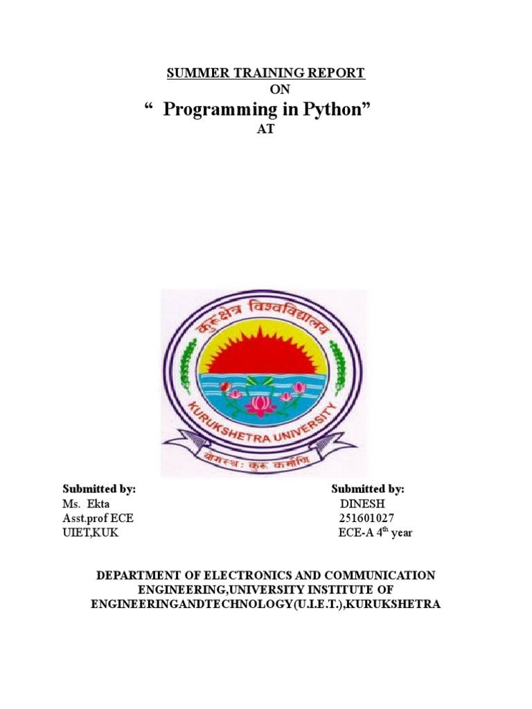 " Programming in Python": Summer Training Report ON AT | PDF | Science ...