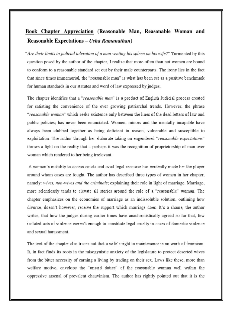 Reasonable Man, Reasonable Woman and Reasonable Expectations. | PDF ...