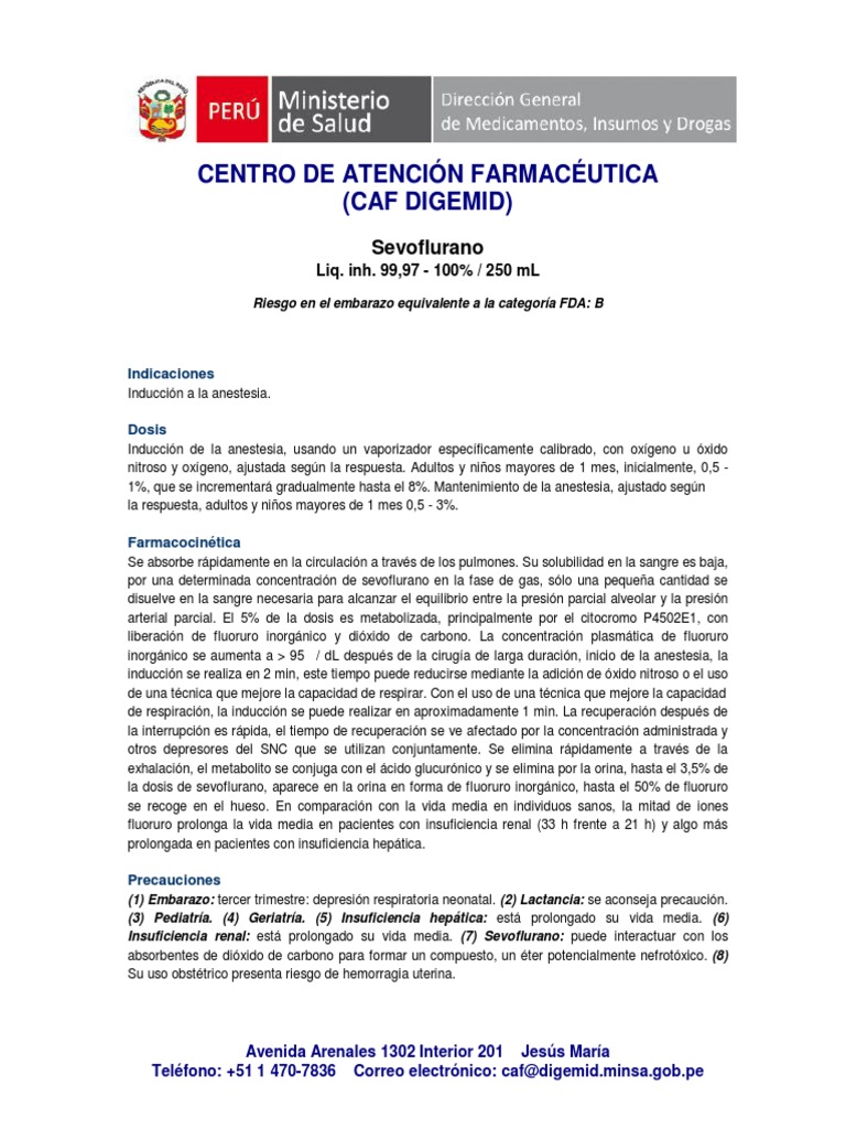 Sevoflurano: Dosis, Indicaciones y Riesgos | PDF | Anestesia | El embarazo