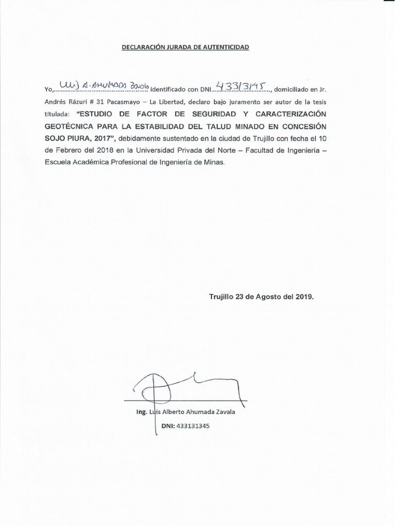 Declaración Jurada de Autenticidad PDF | PDF