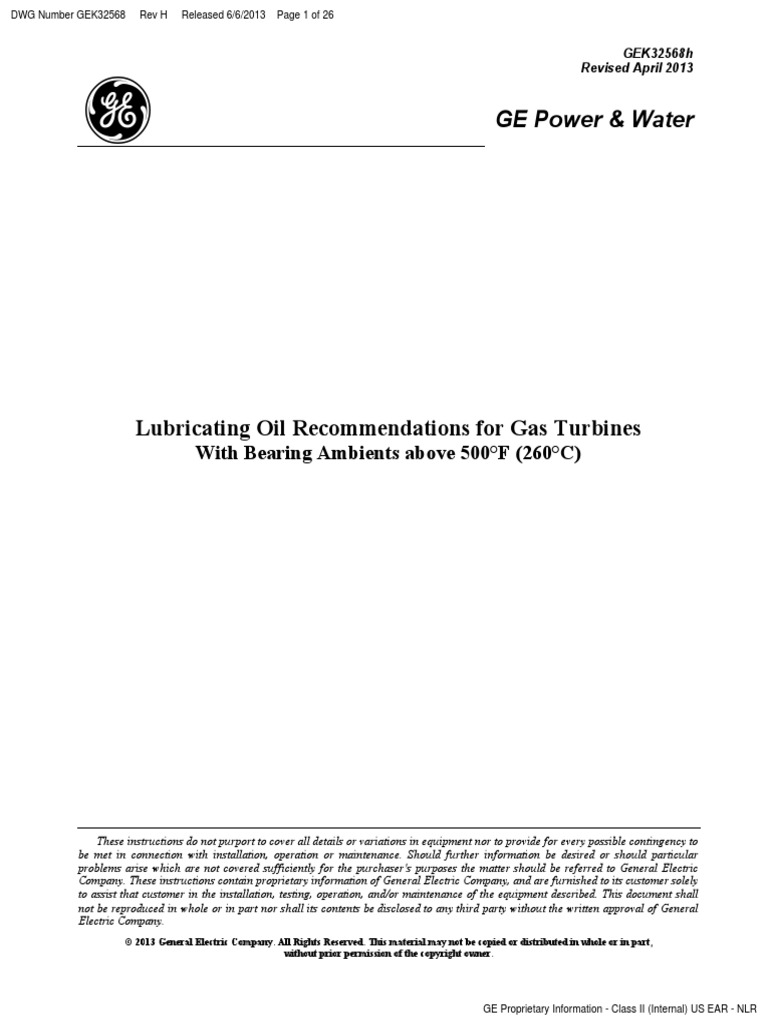 Lubricating Oil Recommendations For Gas Turbines: GE Power & Water ...