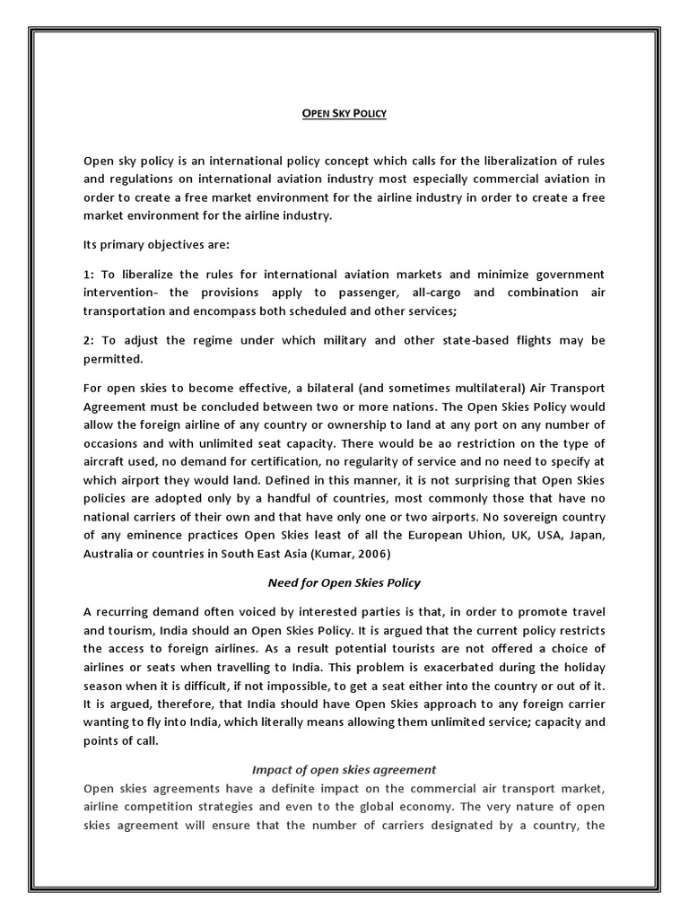PEN KY Olicy: Need For Open Skies Policy | PDF | Airlines | Aviation
