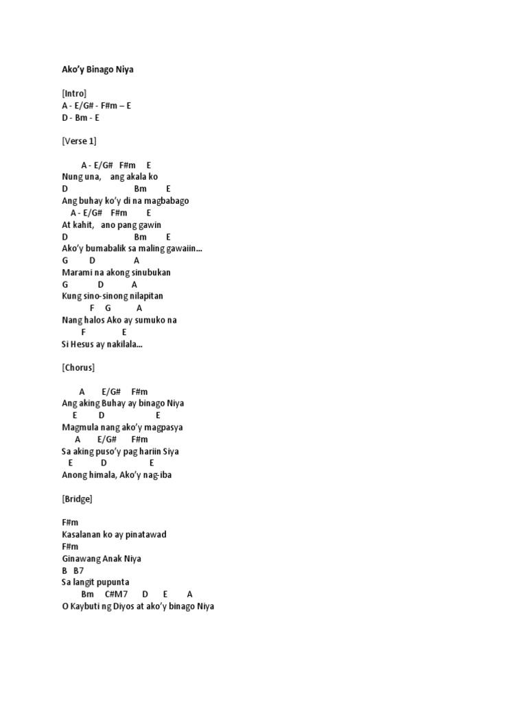 Ako'y Binago Niya Chords | PDF