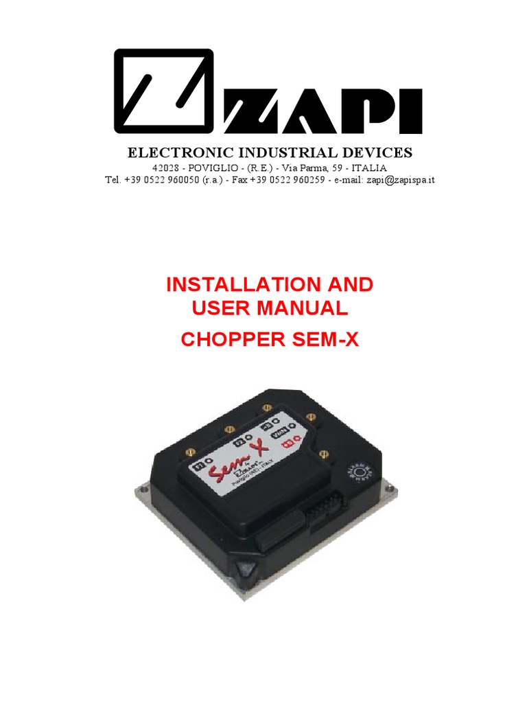Zapi Sem-X Manual | PDF | Fuse (Electrical) | Battery Charger