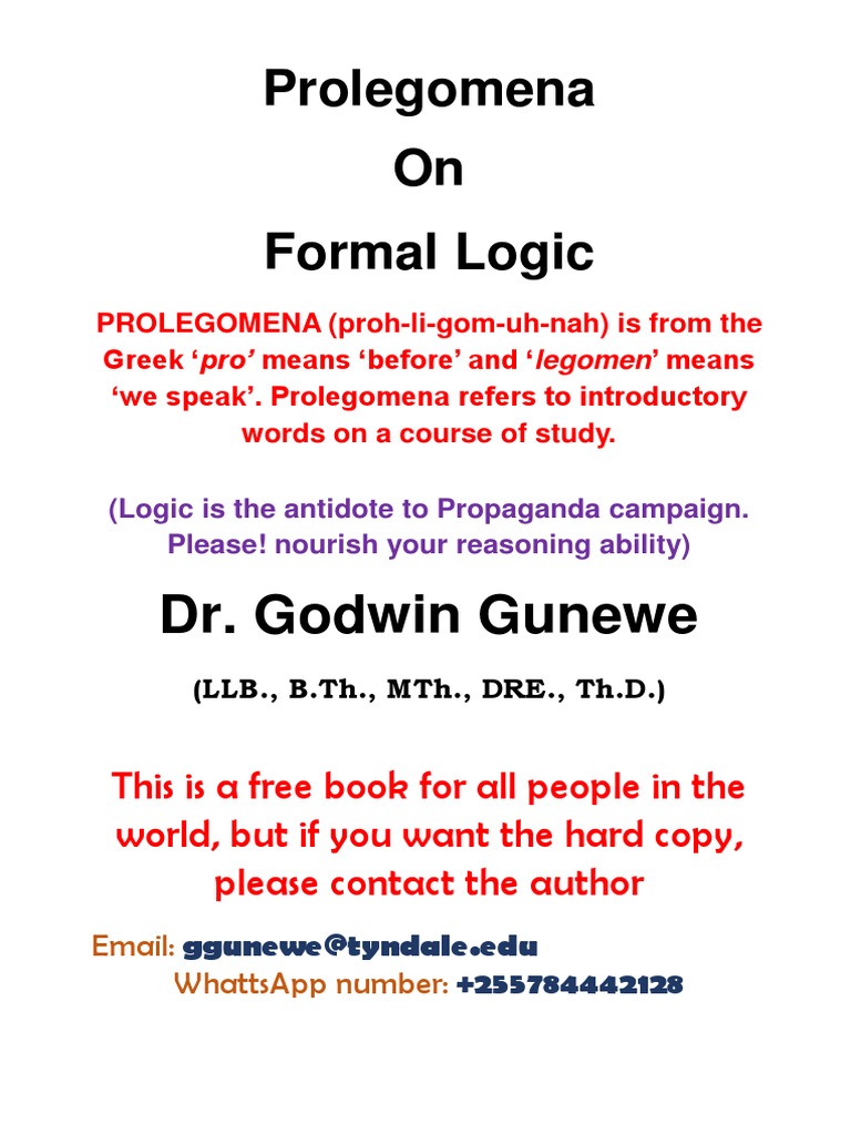 Prolegomena On Formal Logic Free Edition | PDF | Argument | Logic