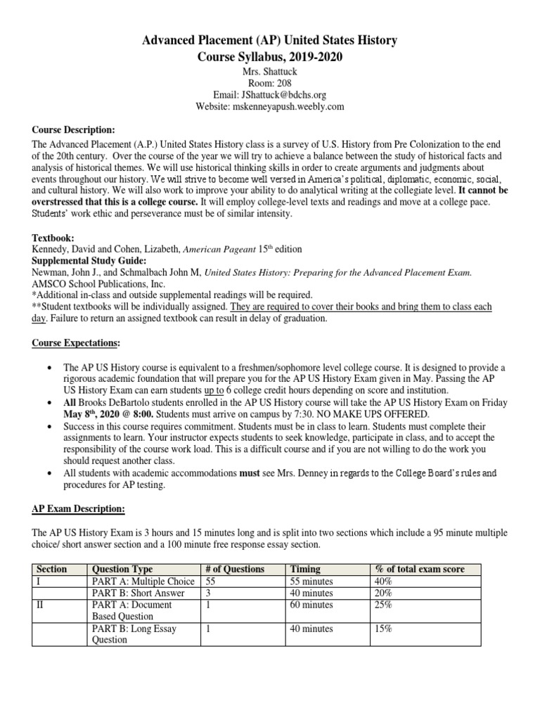Ap Us History Syllabus | PDF | Advanced Placement | Homework