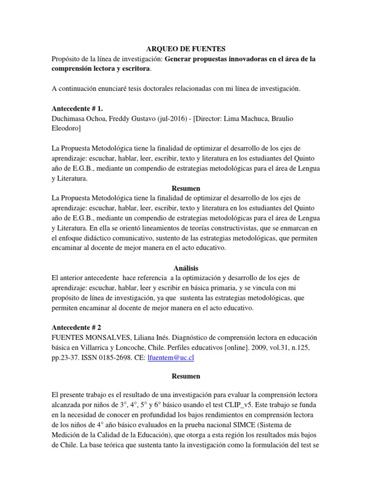 Arqueo de Fuentes | PDF | Comprensión lectora | Escritura Arqueo de Fuentes | PDF | Comprensión lectora | Escritura