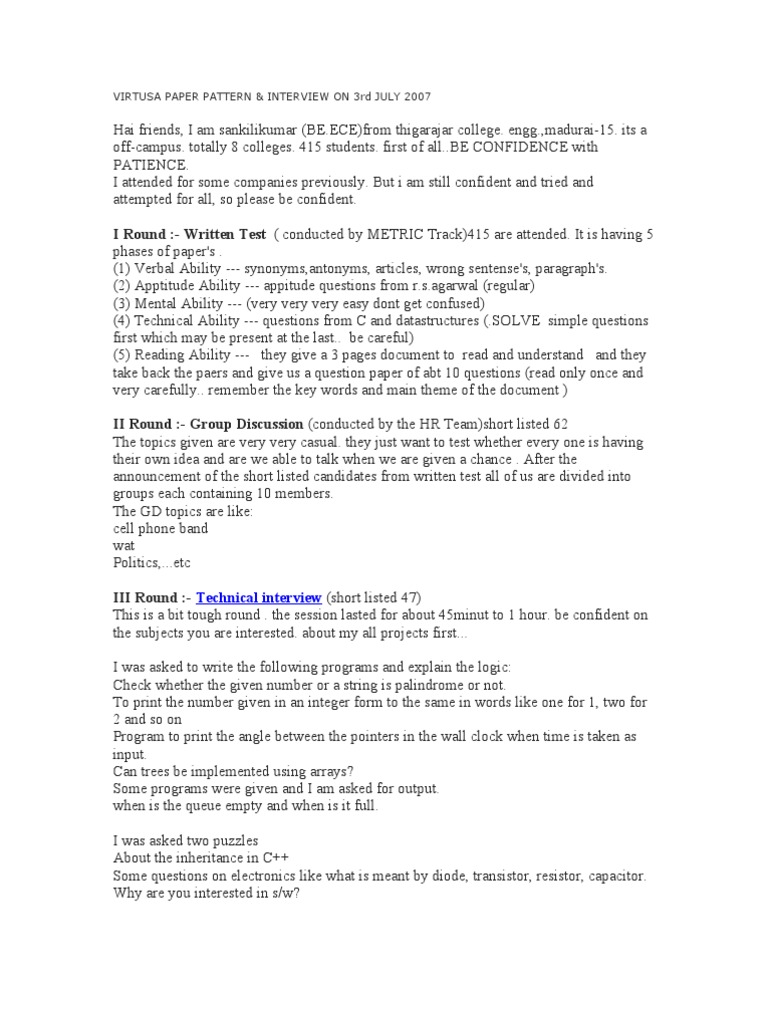 Virtusa Exam Pattern & Interview Guide | PDF | Pi | Teaching Mathematics