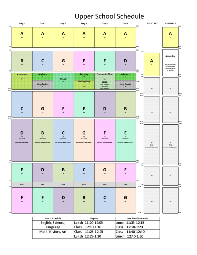 Upper School Weekly Schedule Overview | PDF