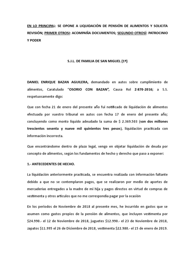 Objeta Liquidación de Deuda Por Concepto de Pensión de Alimentos | PDF | Gobierno