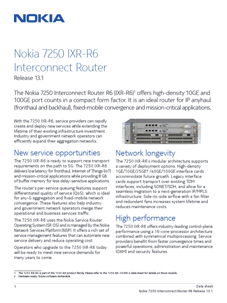Nokia 7250 IXR-R6 Data Sheet | PDF | Multiprotocol Label Switching ...