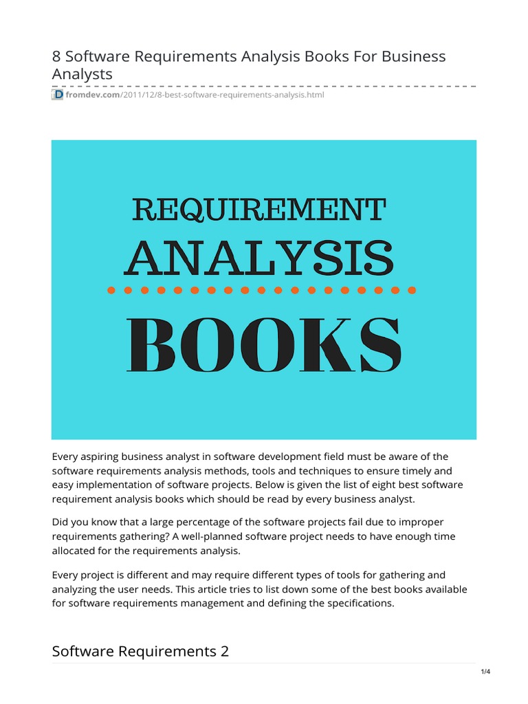 8 Software Requirements Analysis Books For Business Analysts | PDF ...