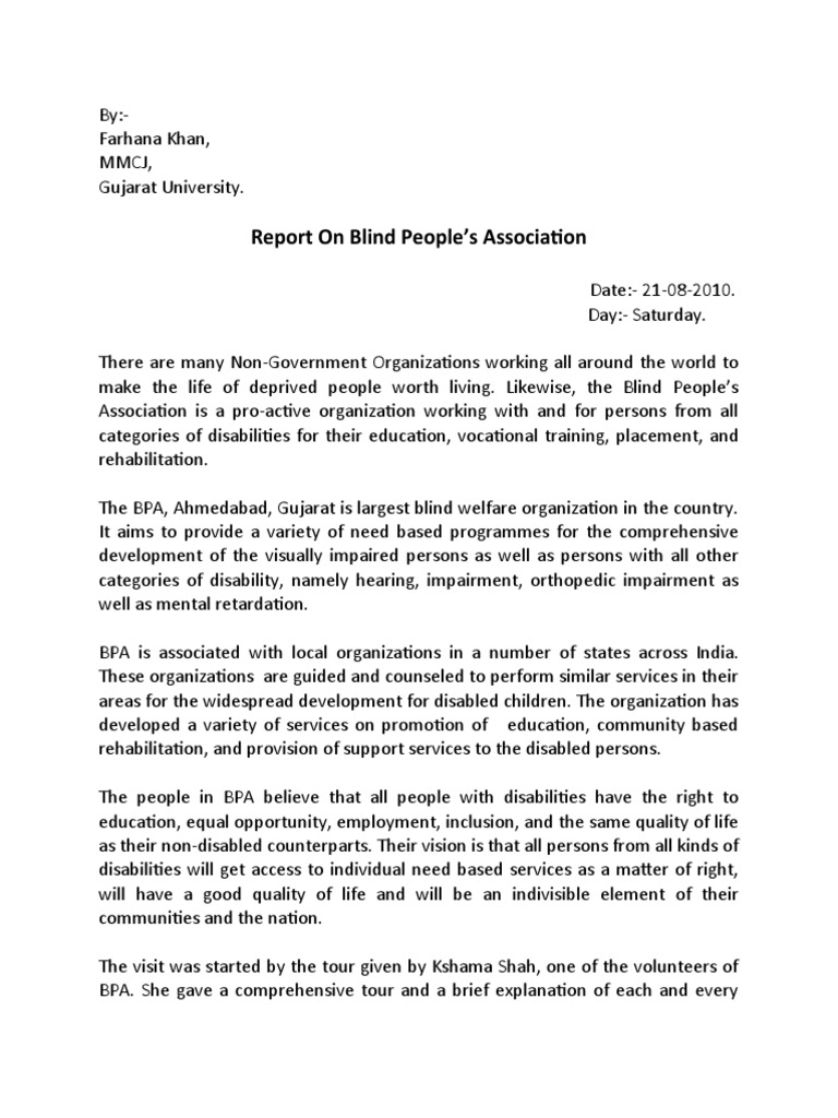 Report On BPA | PDF | Visual Impairment | Disability
