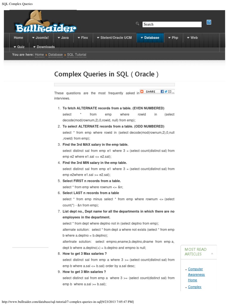 SQL Complex Queries | Download Free PDF | Sql | Computer Data