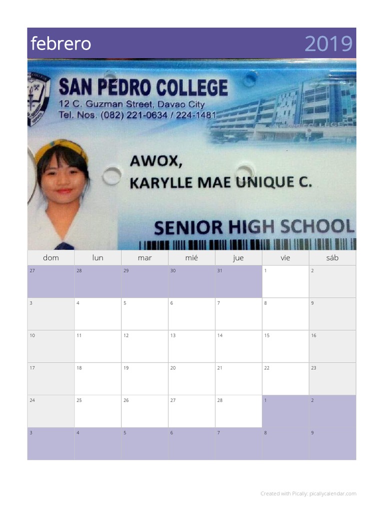 Calendario de Febrero 2019 | PDF