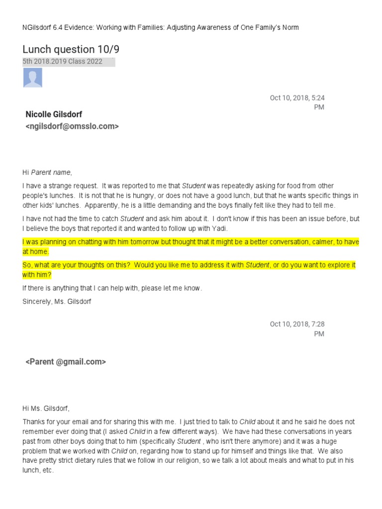 Lunch Question 10/9: Nicolle Gilsdorf | PDF | Psychological Concepts ...