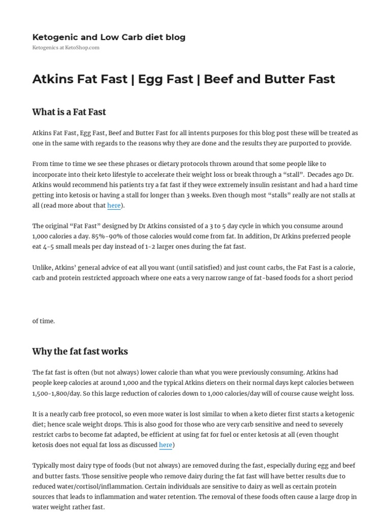 Atkins Fat Fast - Egg Fast - Beef and Butter Fast - Ketogenic and Low ...