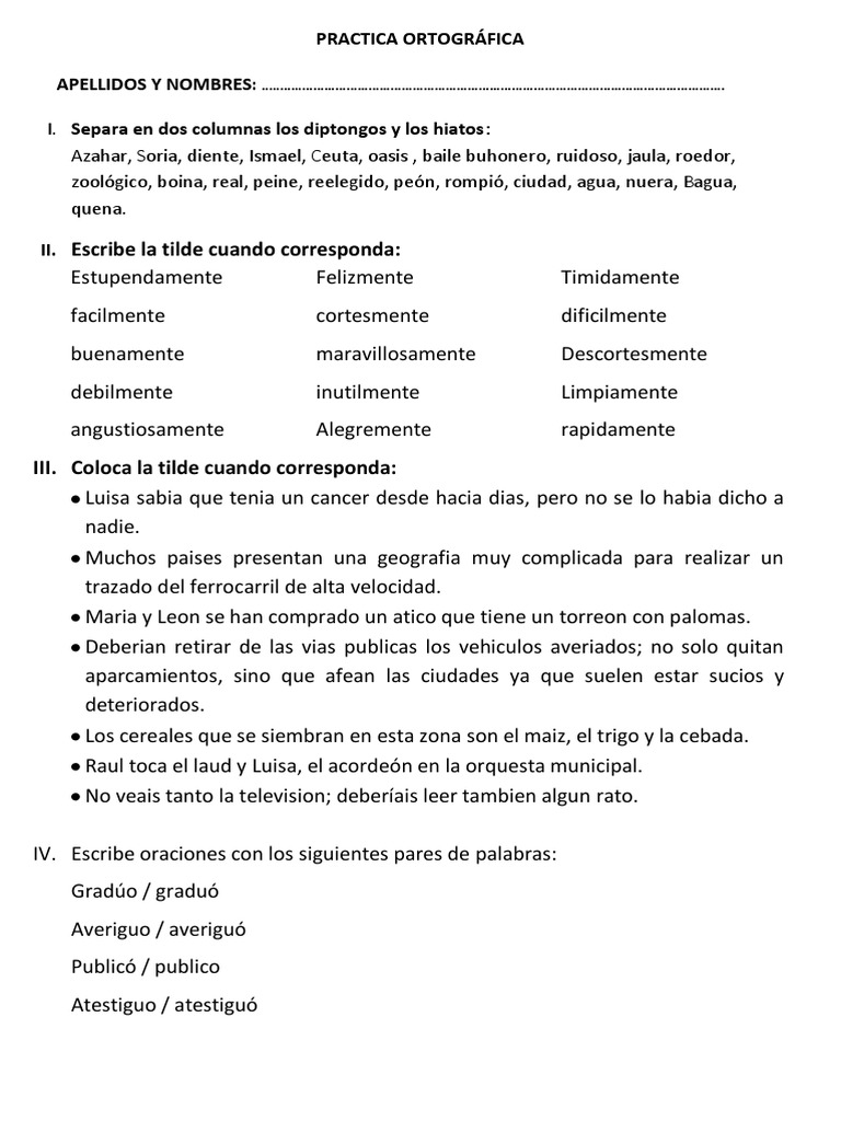 Práctica de Ortografía y Oraciones | PDF | Libros para adolescentes