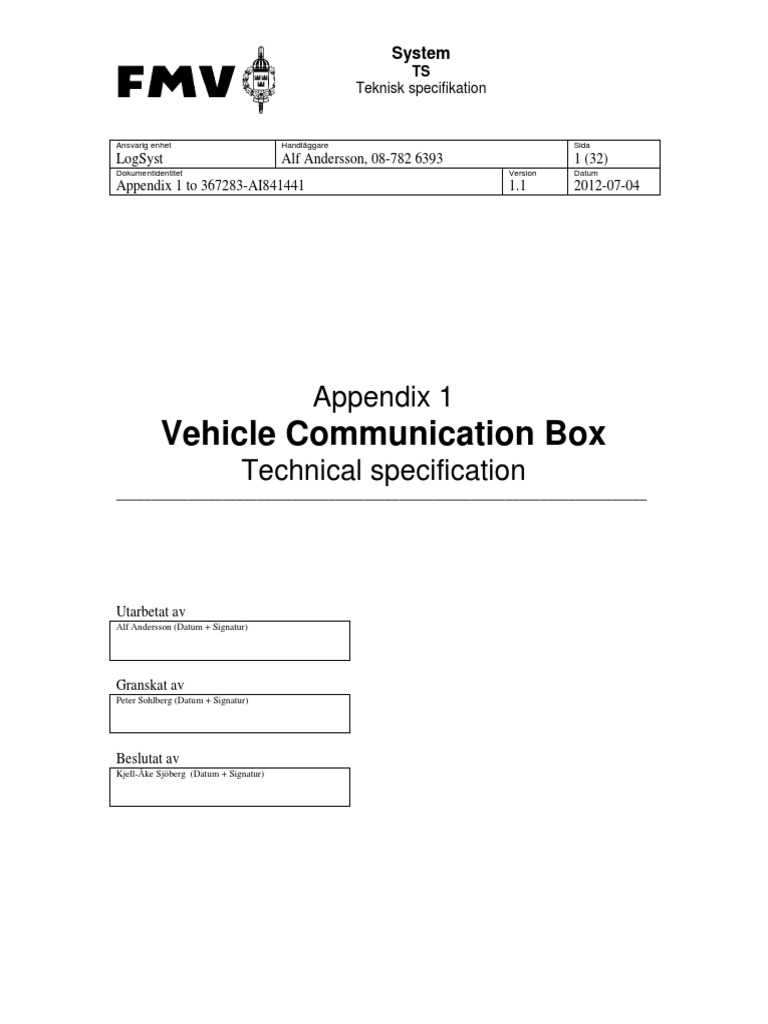 Vehicle Communication Box: Appendix 1 Technical Specification | PDF | Computer Network ...