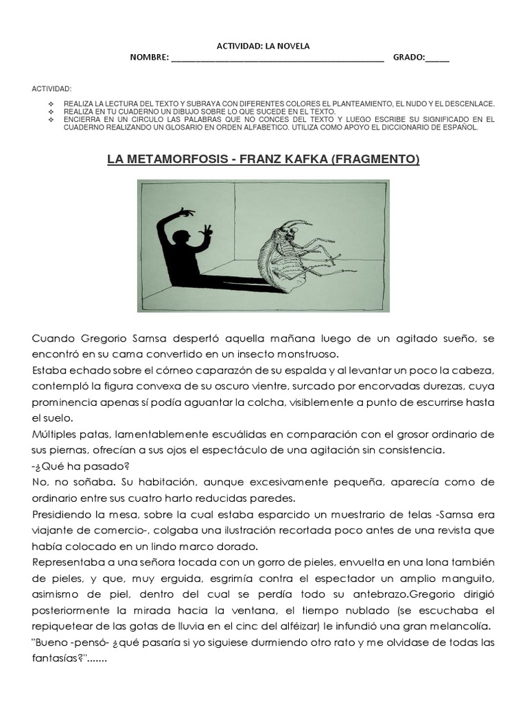 La Metamorfosis Actividad La Novela | PDF | La metamorfosis