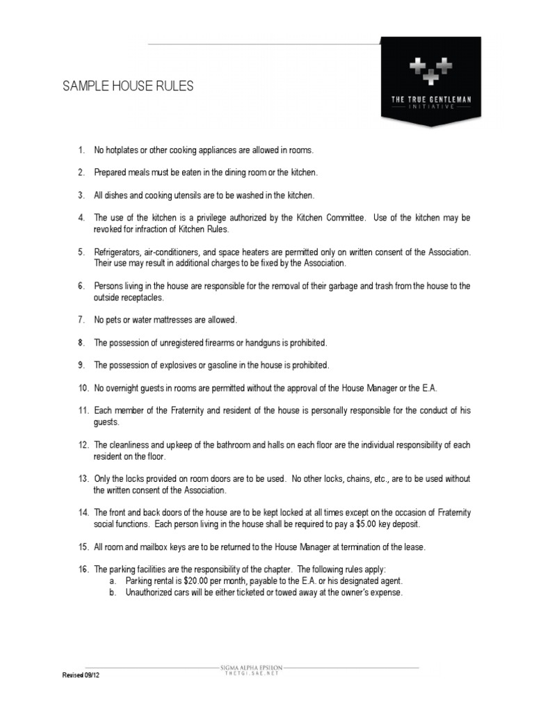 Sample House Rules 09012012 | PDF | Kitchen | Lease