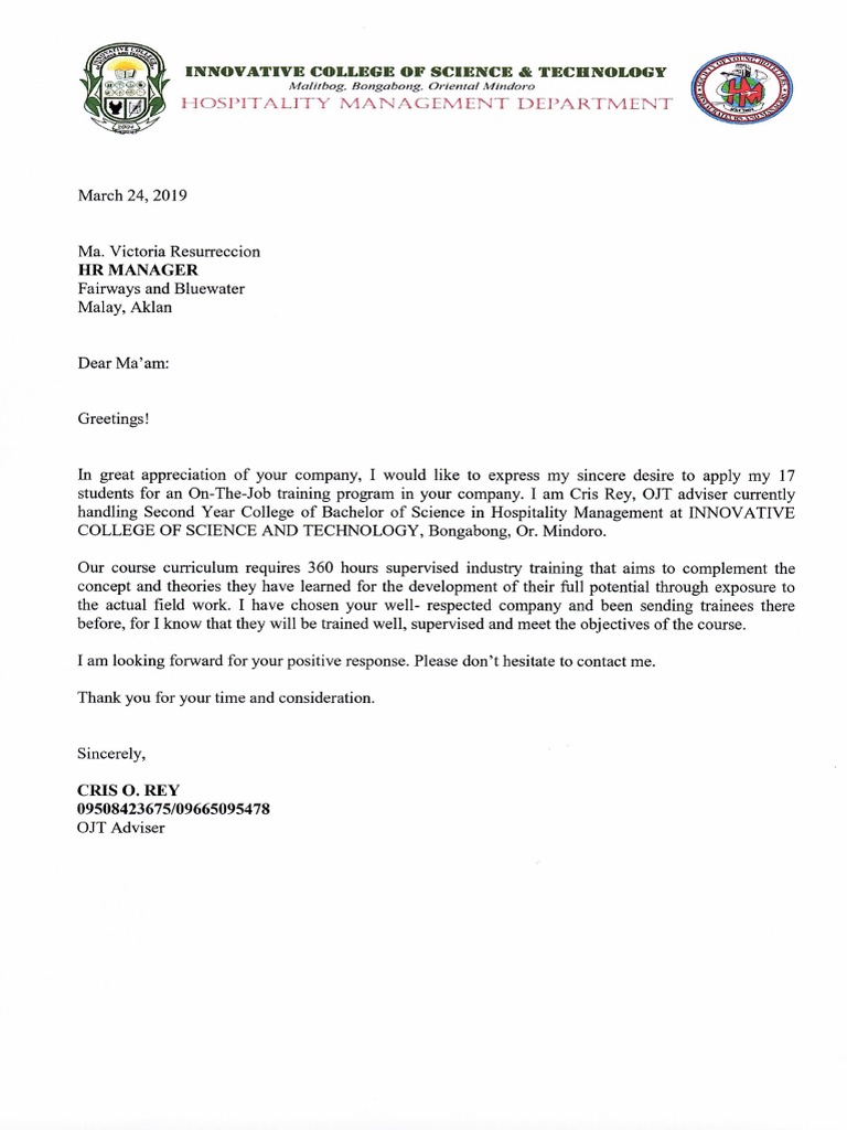 Ojt Application Letter | PDF