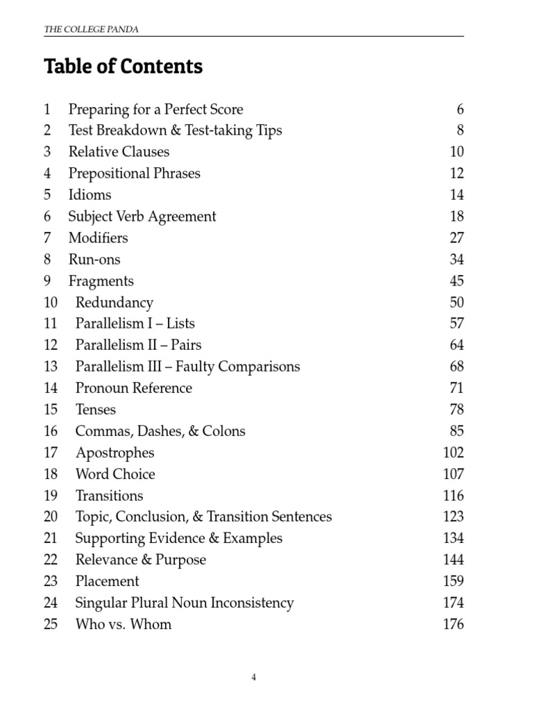 Sat Writing Table of Contents | PDF