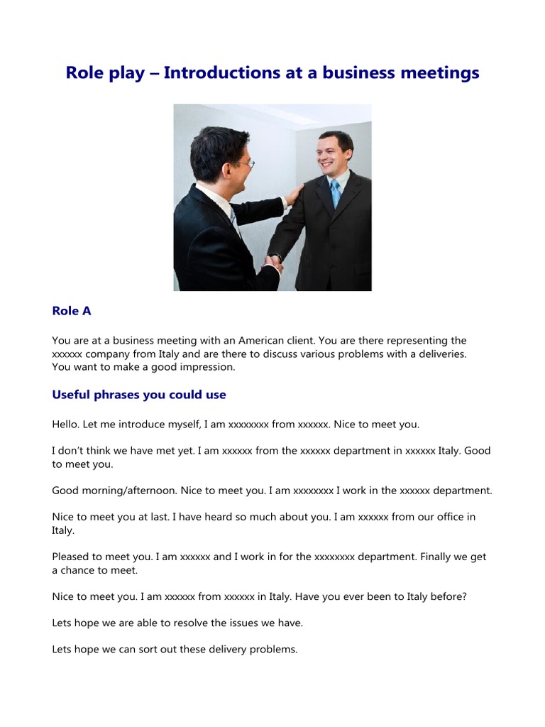 Business Meeting Introductions Role Play | PDF | Law