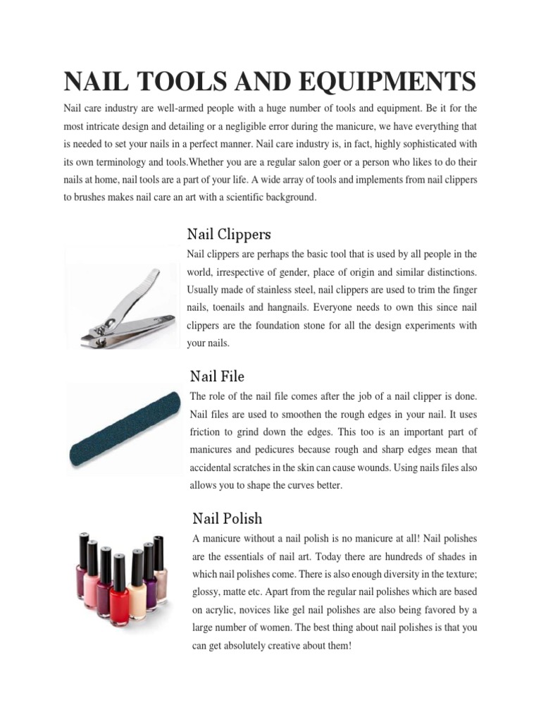 Essential Nail Tools and Equipment Guide | PDF | Nail (Anatomy) | Foot