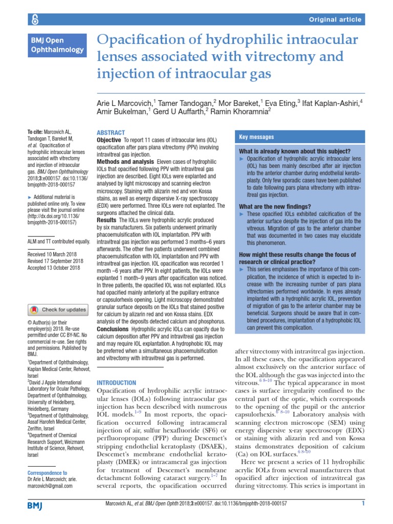 Opacification of Hydrophilic Intraocular Lenses Associated With ...