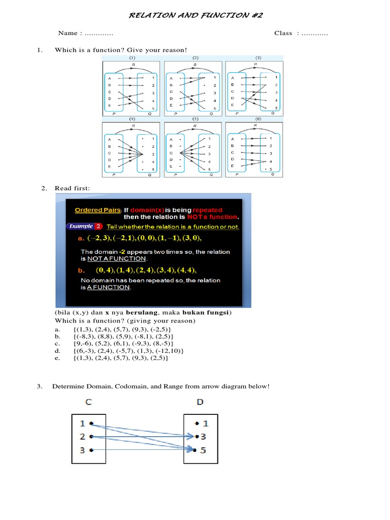Relation and Function Exercise | PDF