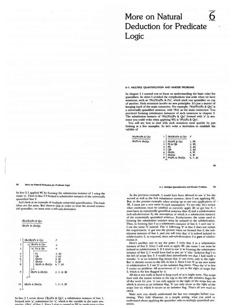 More On Natural Deduction For Predicate Logic: 6-1. Multiple Quantification and Harder Problems ...