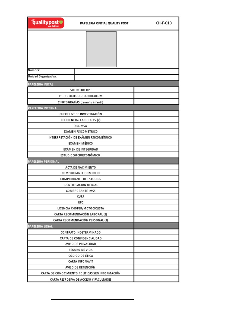 Copia de CH-F-013 Checklist Contratación 2019 | PDF