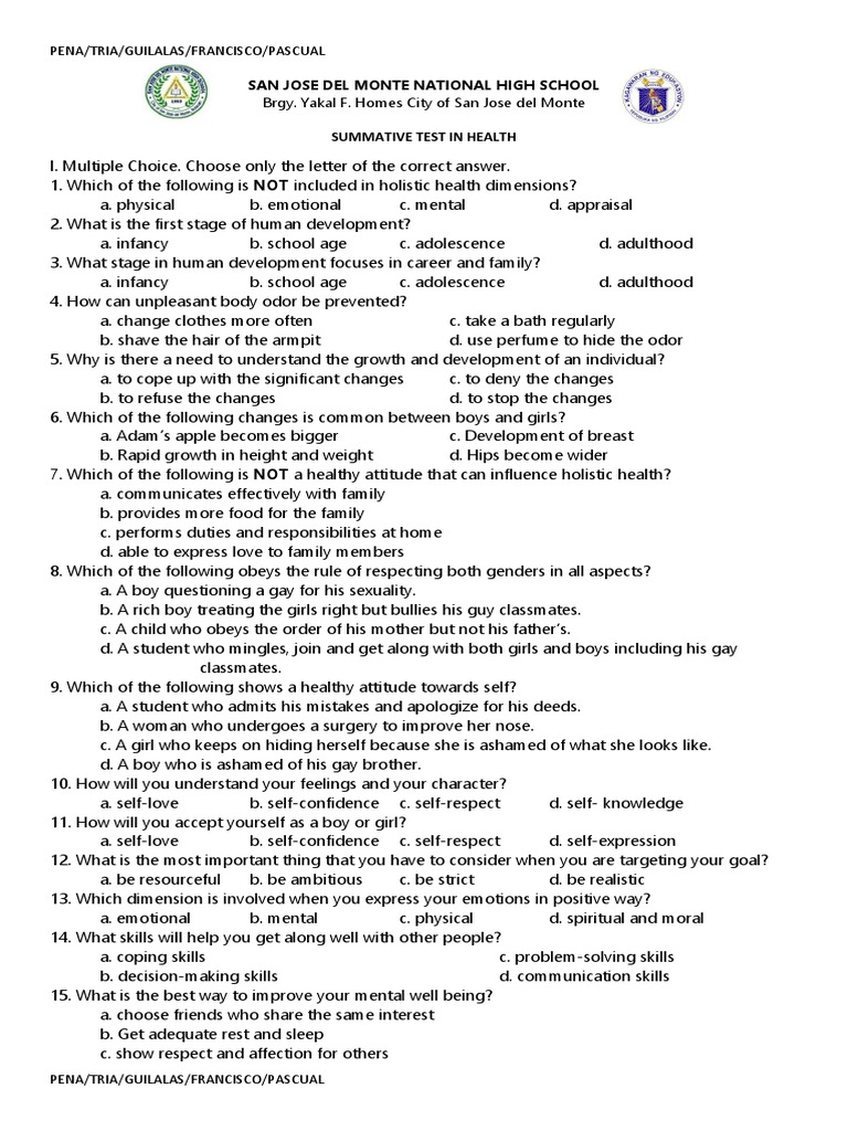 1st Summative Test in Health | PDF | Developmental Psychology | Adolescence