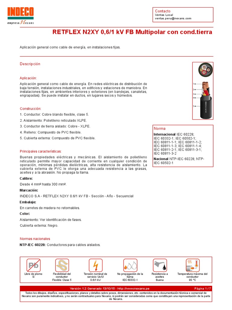 INDECO RETFLEX - N2XY - 0 - 6 - 1 - KV - FB - + GND Multipolar - Con ...