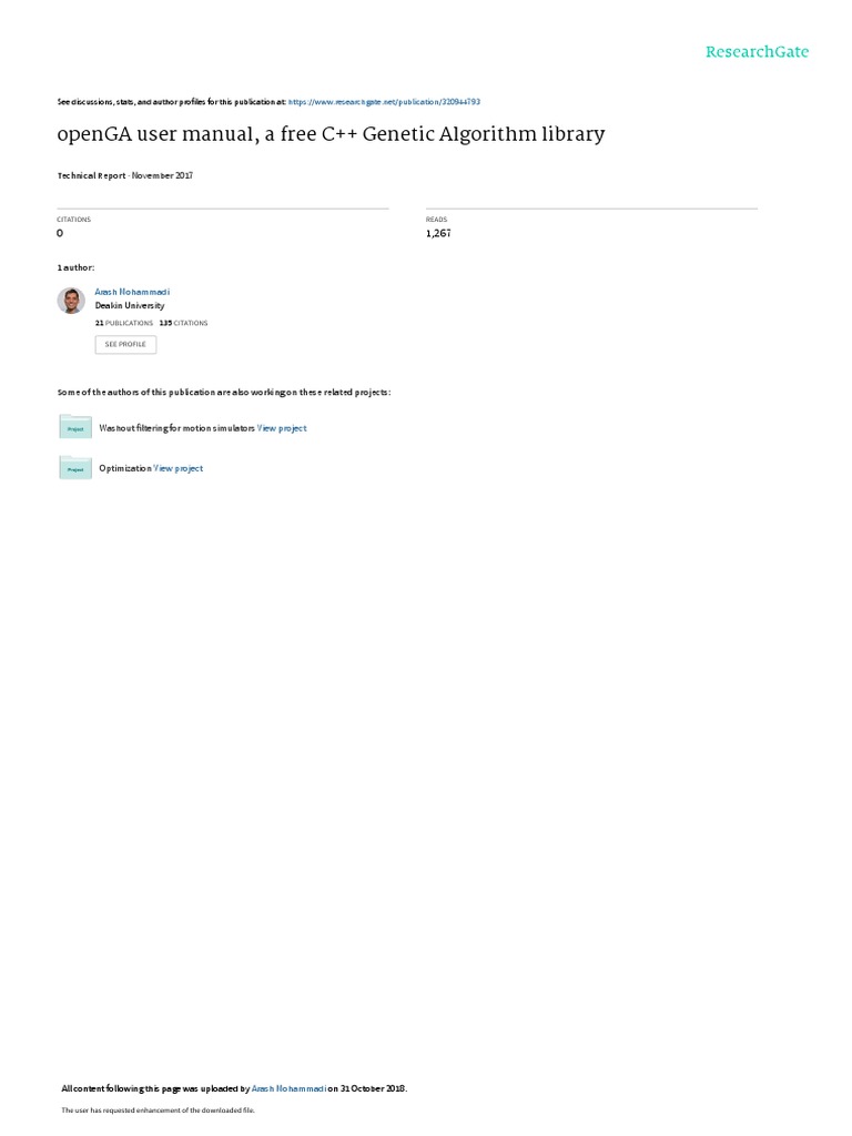 User Manual for openGA: A Free C++ Genetic Algorithm Library | PDF | Genetic Algorithm | Thread ...