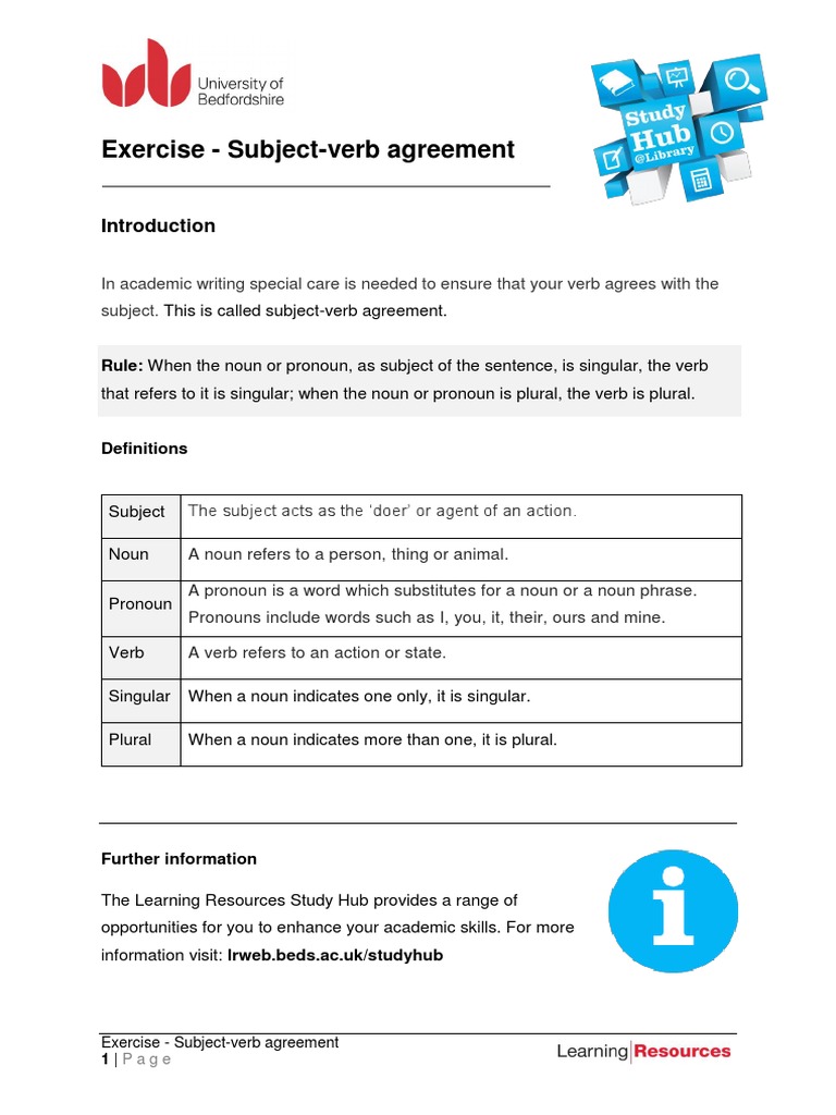 Mastering Subject-Verb Agreement: An Exercise in Ensuring Verbs Match Their Subjects | PDF ...