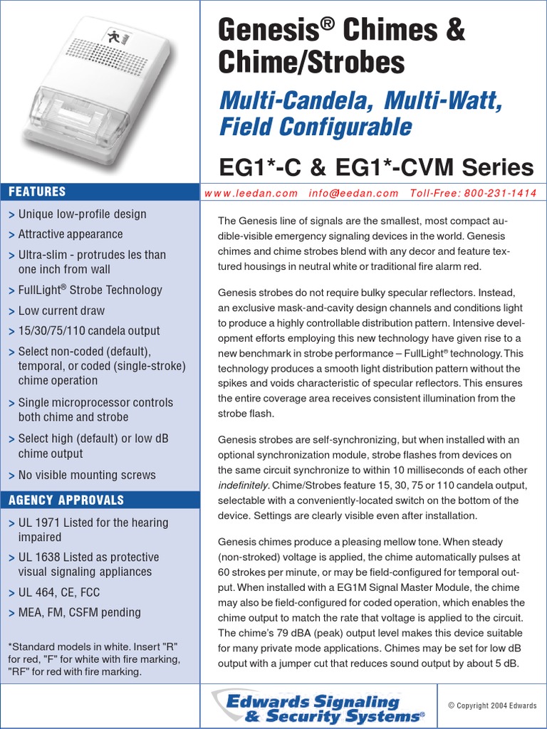 Genesis Chimes & Chime/Strobes: Multi-Candela, Multi-Watt, Field ...