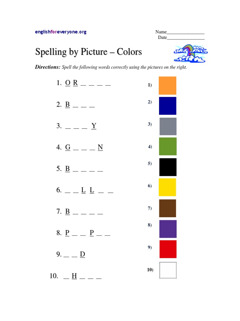 Spelling by Picture - Colors | PDF | Teaching Methods & Materials